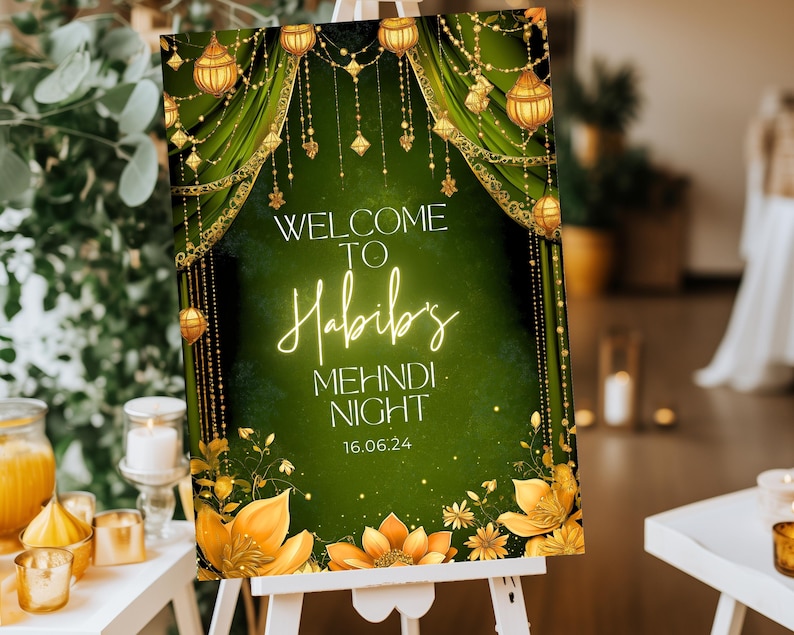 Olive Mehndi Sign for Mehndi Ki Raat Green Mehndi Board for Groom ...