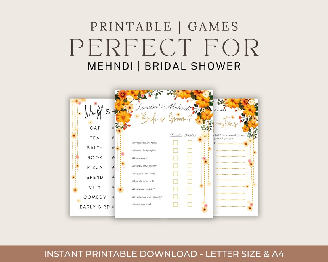 Mehndi Games Printable | Fun Games for Mehndi Dholki, Pithi, Bridal ...