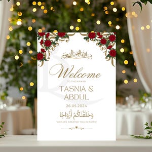 Red Rose Wedding Sign | Nikkah Sign Elegant Border | Gold and Red ...