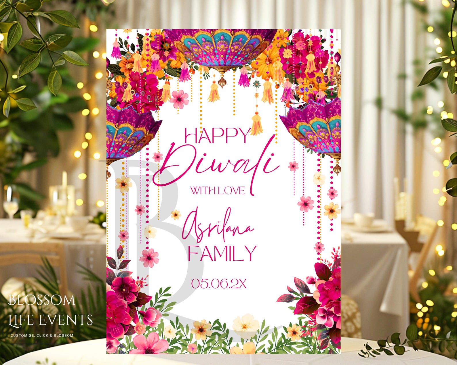 Diwali Sign | Diwali Welcome Sign | Floral Diwali Sign | Diwali Invite ...