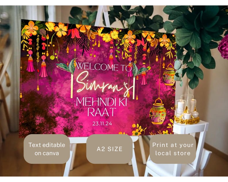 Beautiful Mehndi Sign | Mehendi Sign | Pink Mehndi Sign | Printable ...