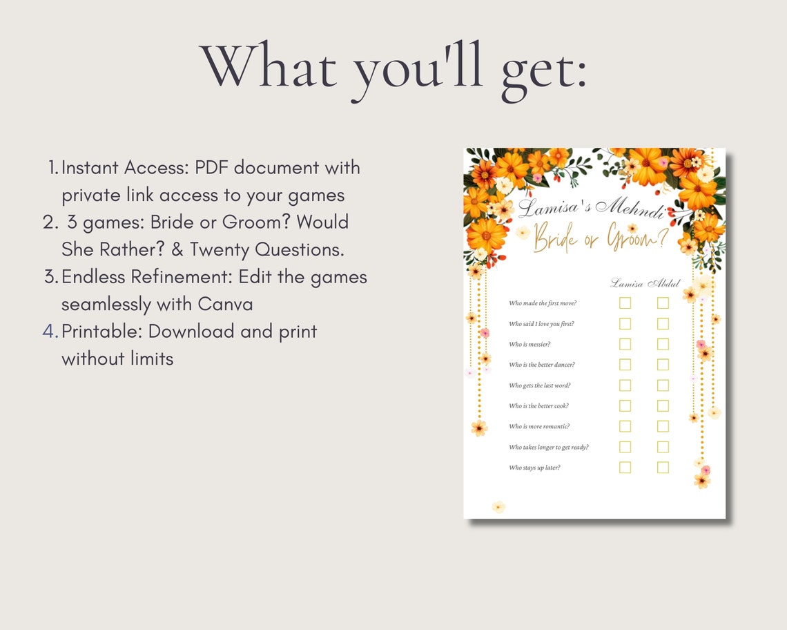 Mehndi Games Printable | Fun Games for Mehndi Dholki, Pithi, Bridal ...