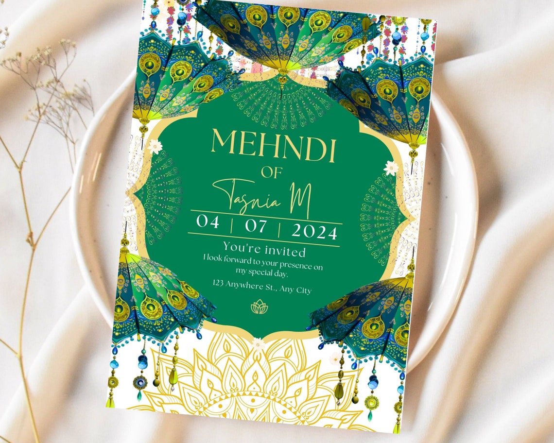 Beautiful Mehndi Invite Indian Floral Mehendi Invitation Modern Classy ...