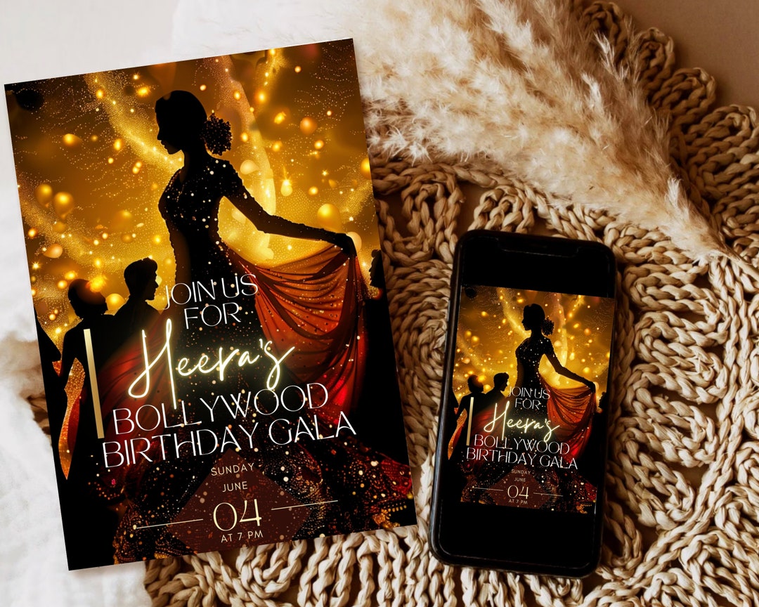 Bollywood Night Invite Card | Bollywood Theme Birthday Invite ...