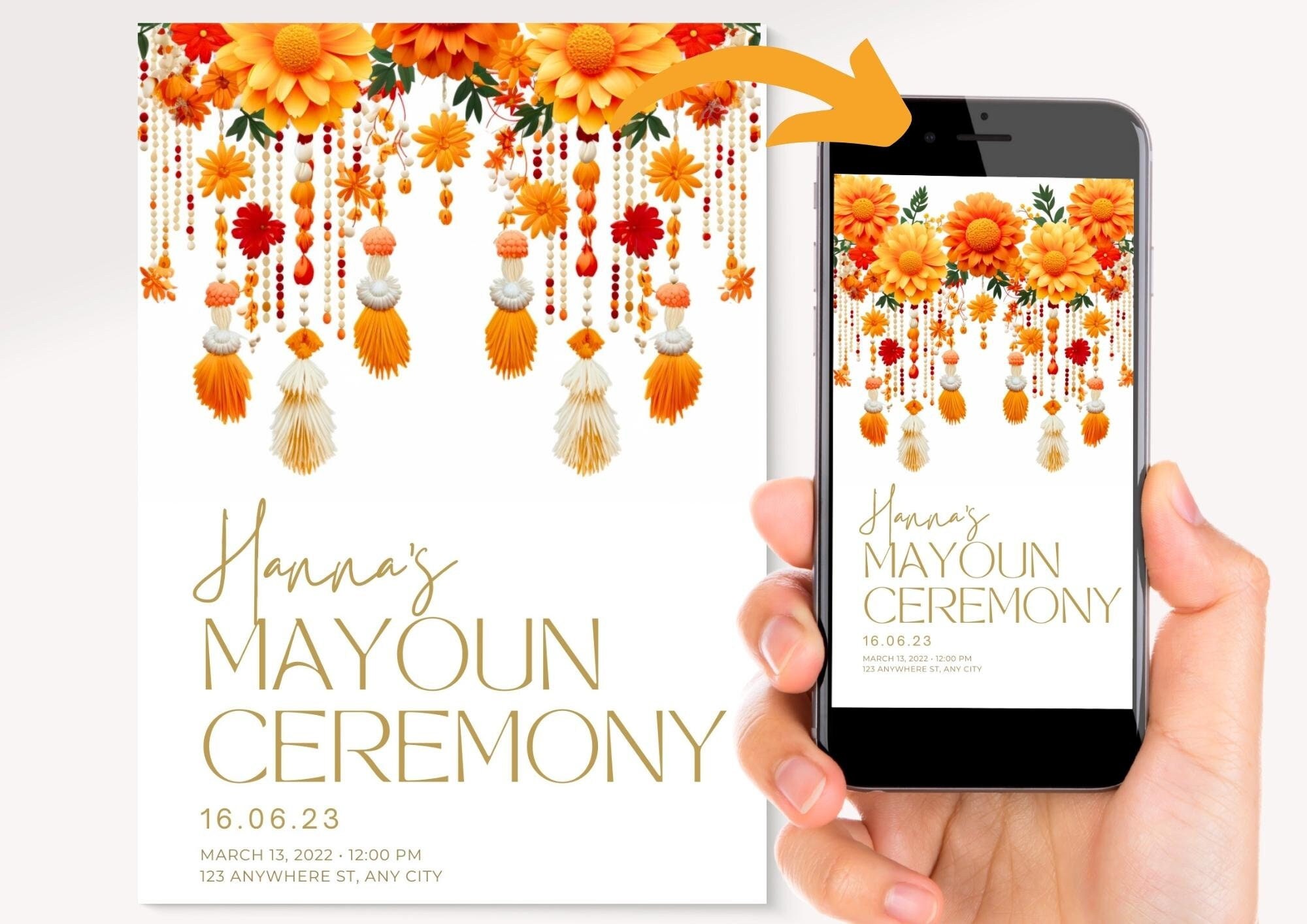 Floral Mayoun E-vite Indian Wedding Invitation Floral Mehndi Invite ...