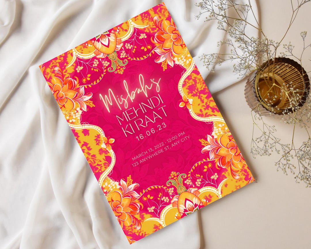 Mehndi Invite for Mehndi Ki Raat | Mehendi E-vite | Printable Floral E ...