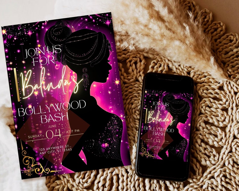 Bollywood Birthday Invite Card Bollywood Theme Birthday Invite for ...