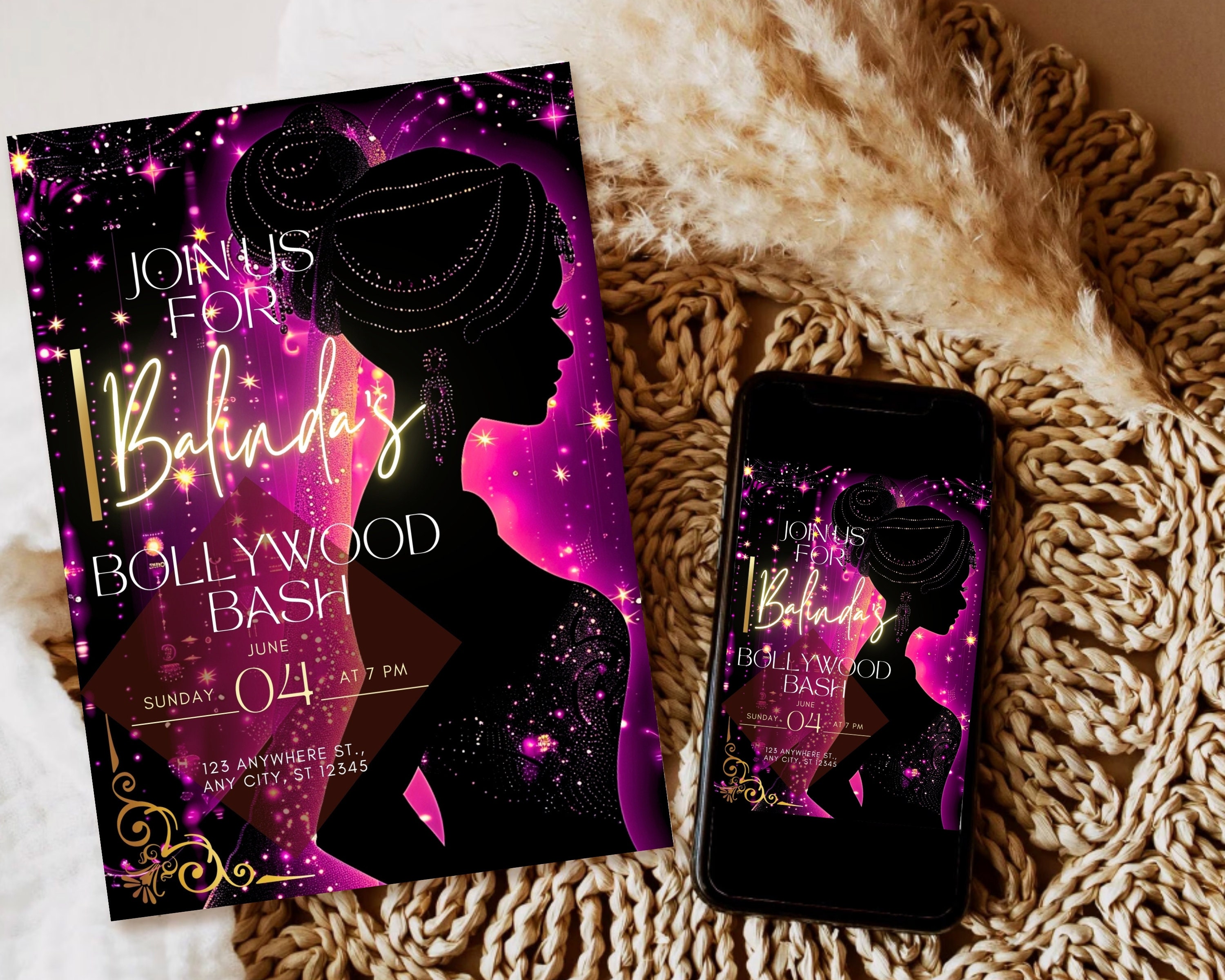 Bollywood Birthday Invite Card Bollywood Theme Birthday Invite for ...