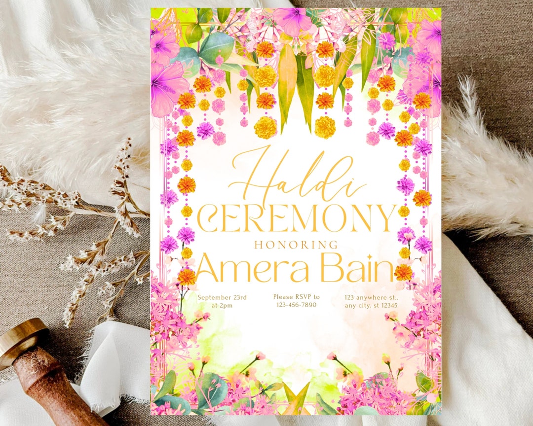 Haldi Invitation and Printable Invite | Floral Haldhi Invitation | for ...