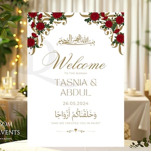 Red Rose Wedding Sign | Nikkah Sign Elegant Border | Gold and Red ...