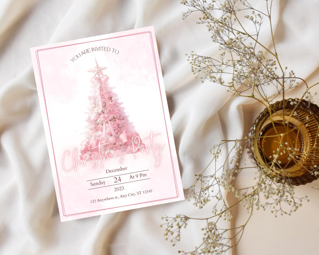 Editable Pink Christmas Party Invitation | Girly Holiday Party Invite ...