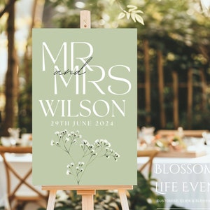 Sage Green Wedding Sign, Minimal Welcome Wedding Sign, Mr and Mrs Sign ...