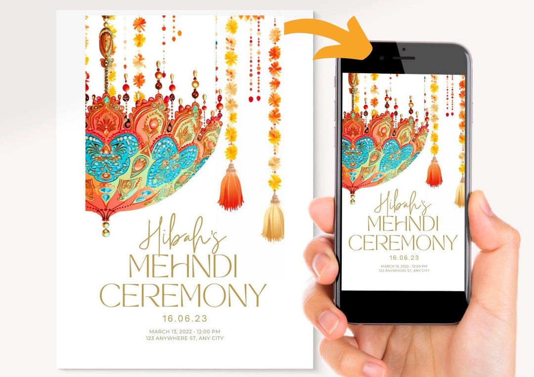 Mehndi Invite | Mendhi Invite | Flowers and Tassels Printable | Digital ...