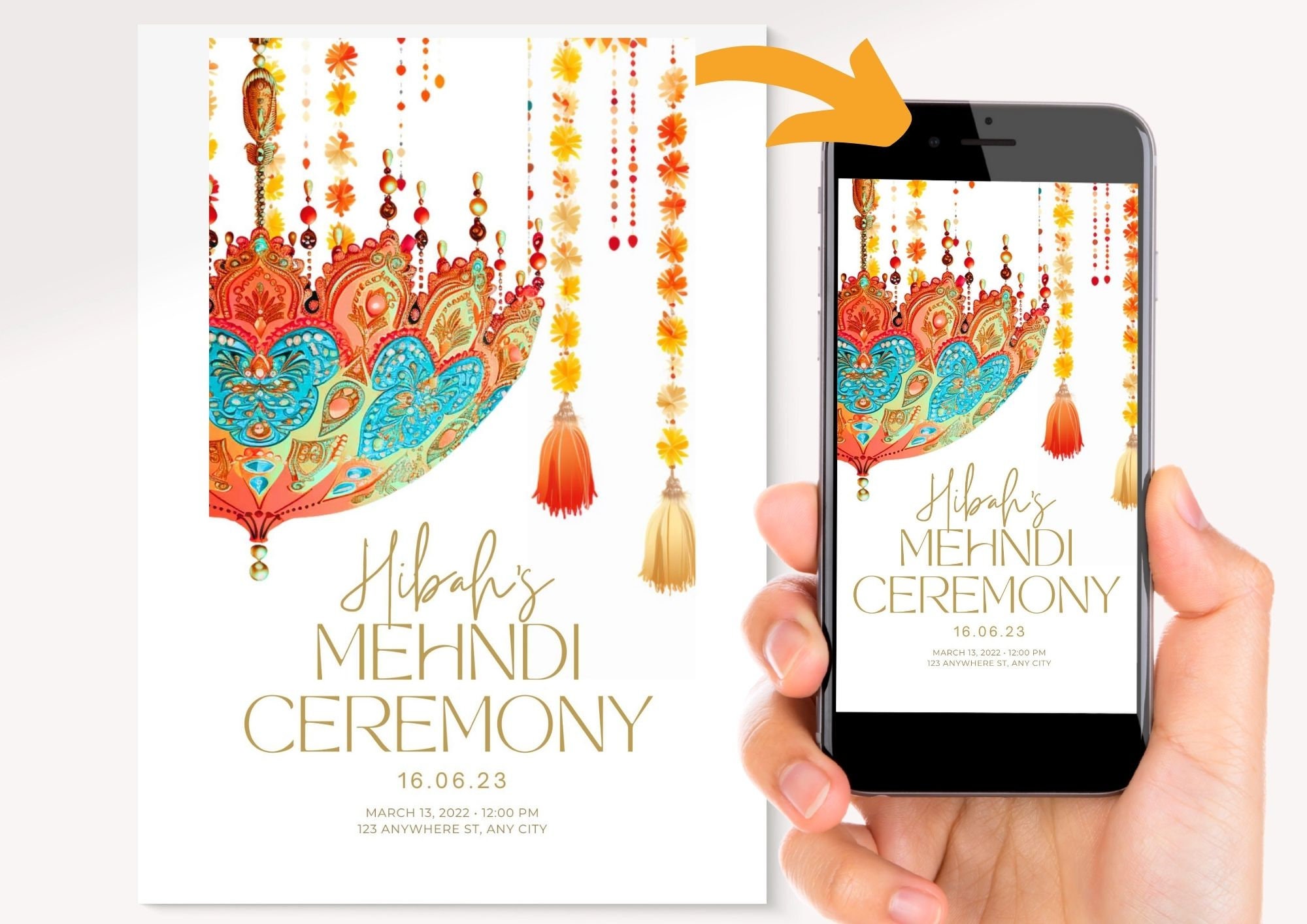 Mehndi Invite | Mendhi Invite | Flowers and Tassels Printable | Digital ...