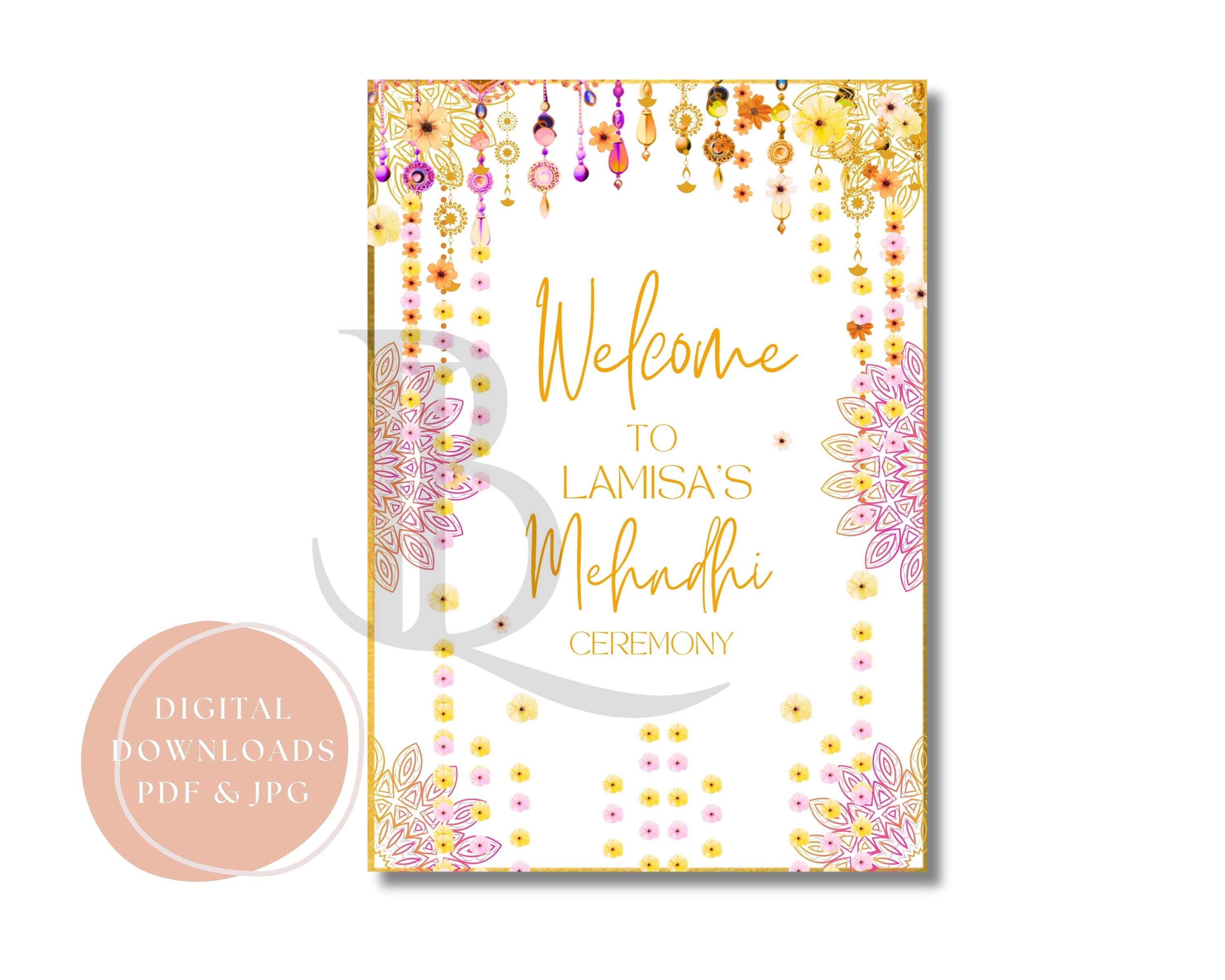 Mendhi Sign Welcome Mehendi Signboard Editable and Printable Pithi ...