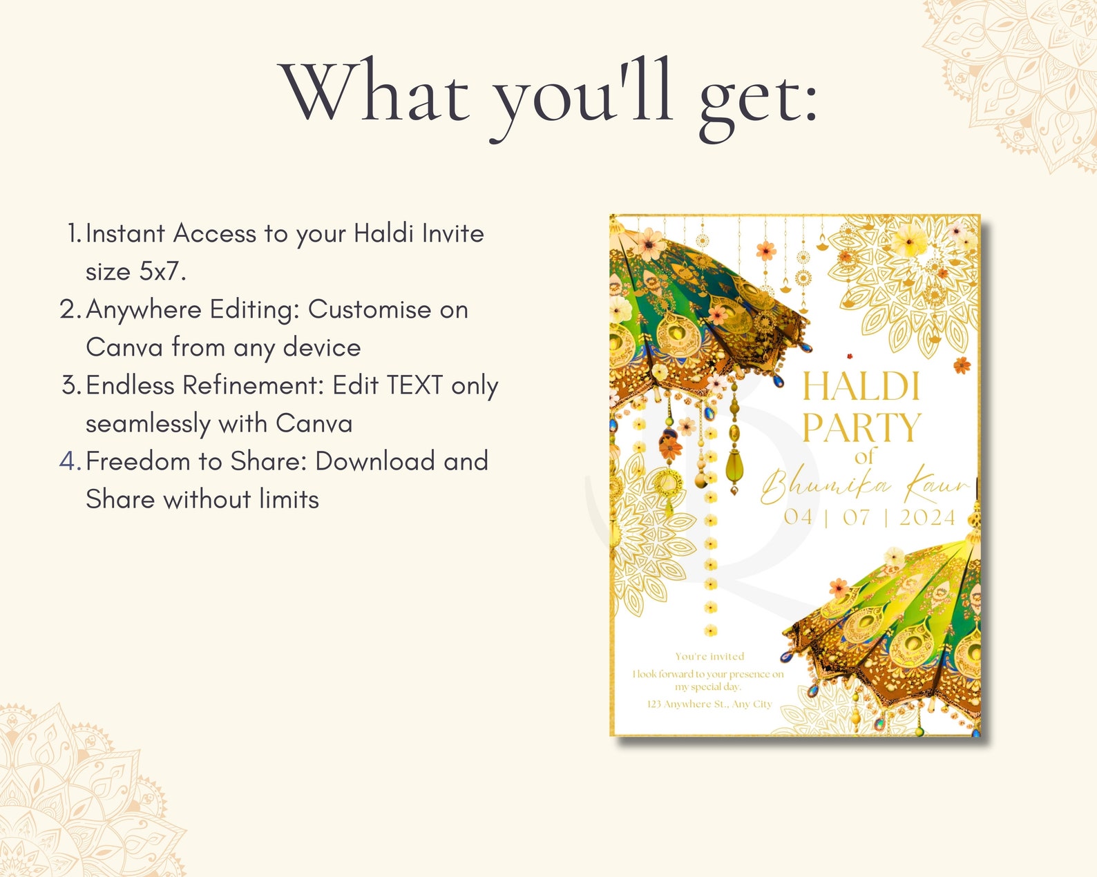 Haldi Invitation Card Canva Template | Floral Haldhi Invitation | for ...