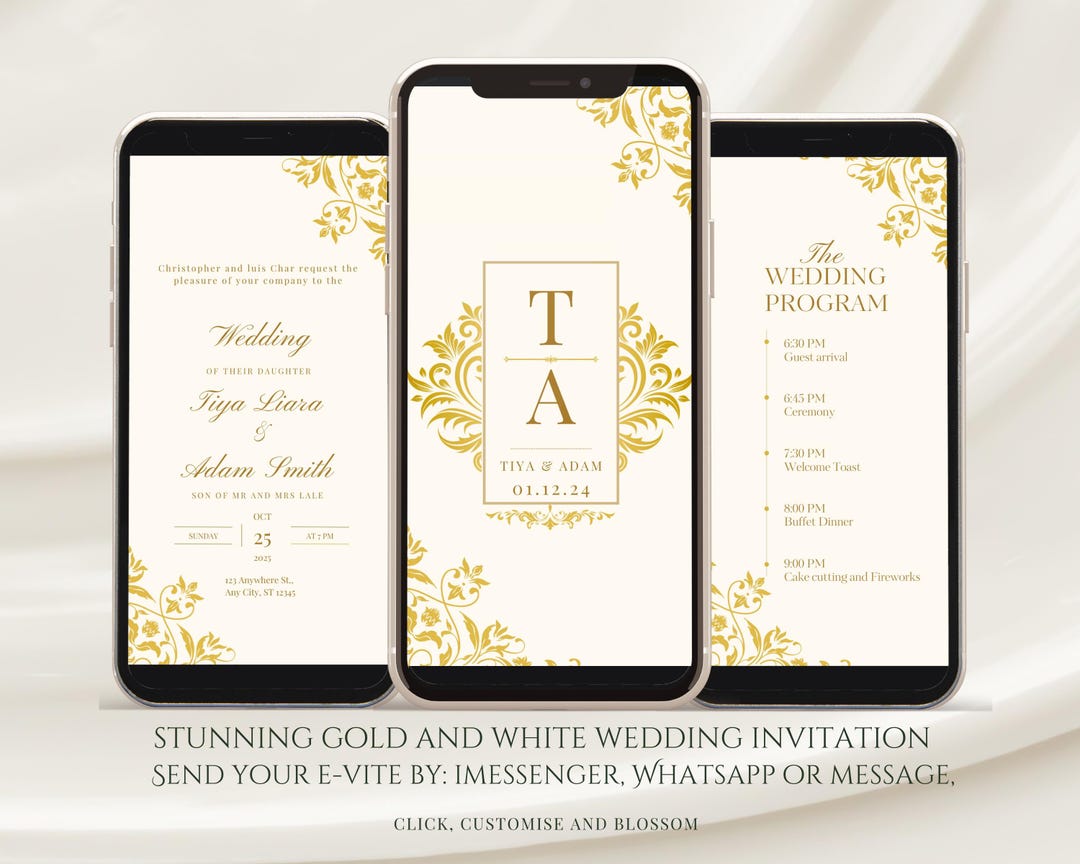 Beautiful Gold Invite, Gold and White Invitation Template, Elegant Gold ...