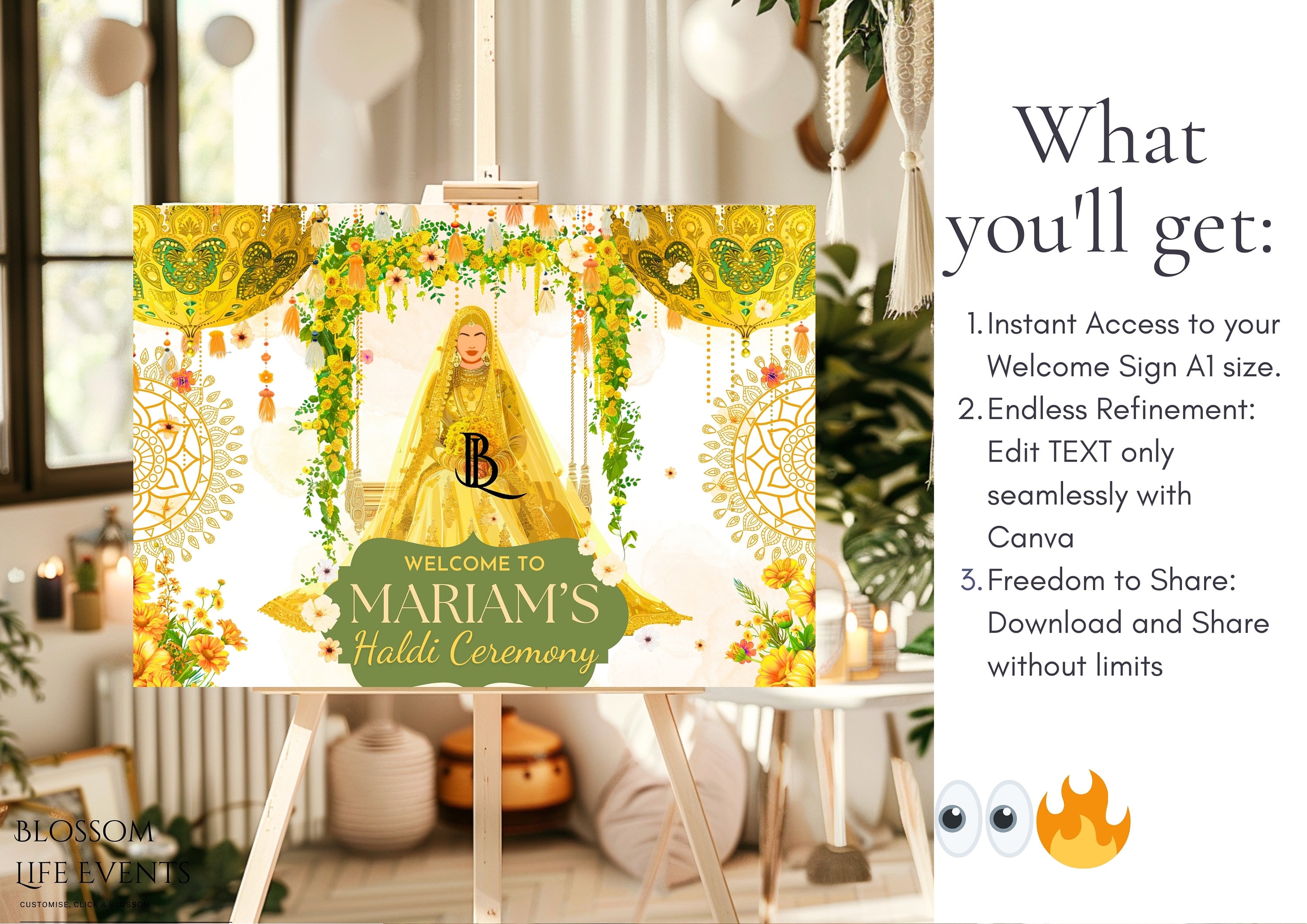 Haldi Welcome Sign for Muslim Bride Floral Sign Decor Haldhi Banner ...