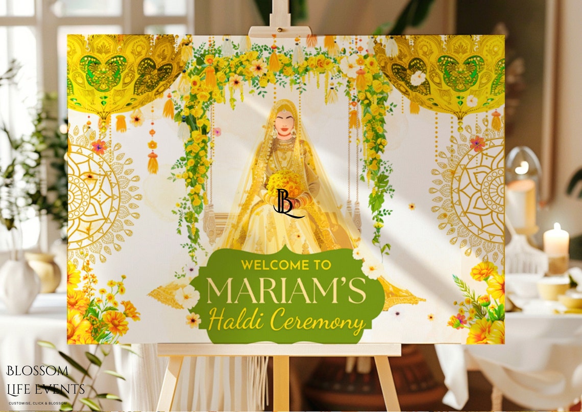 Haldi Welcome Sign for Muslim Bride Floral Sign Decor Haldhi Banner ...