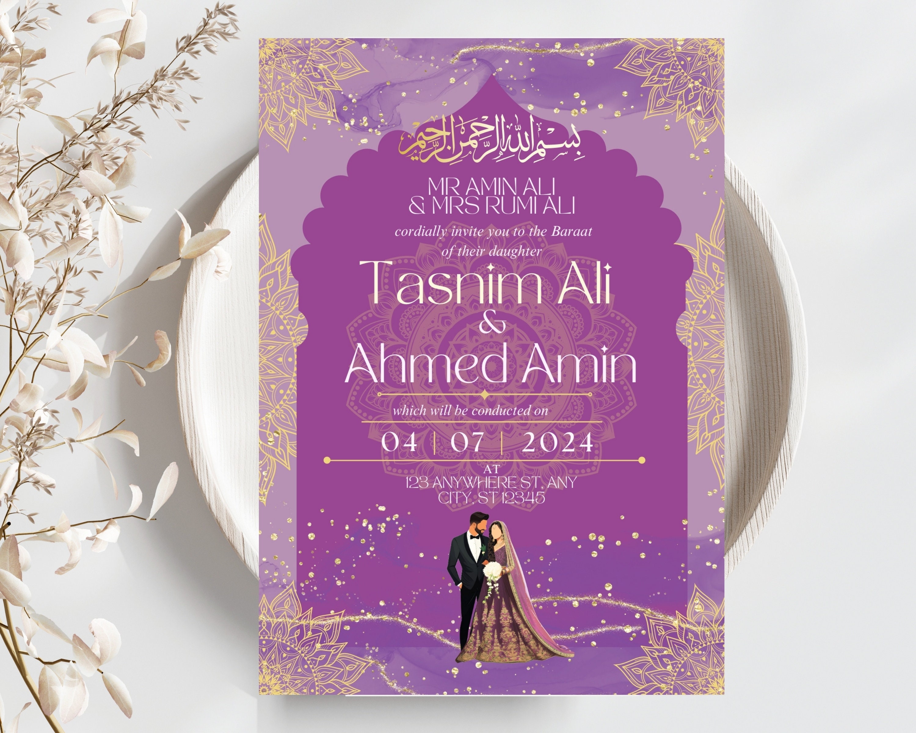 Nikkah Invite Islamic Wedding Invitation Floral Nikah Invite Niqqah ...