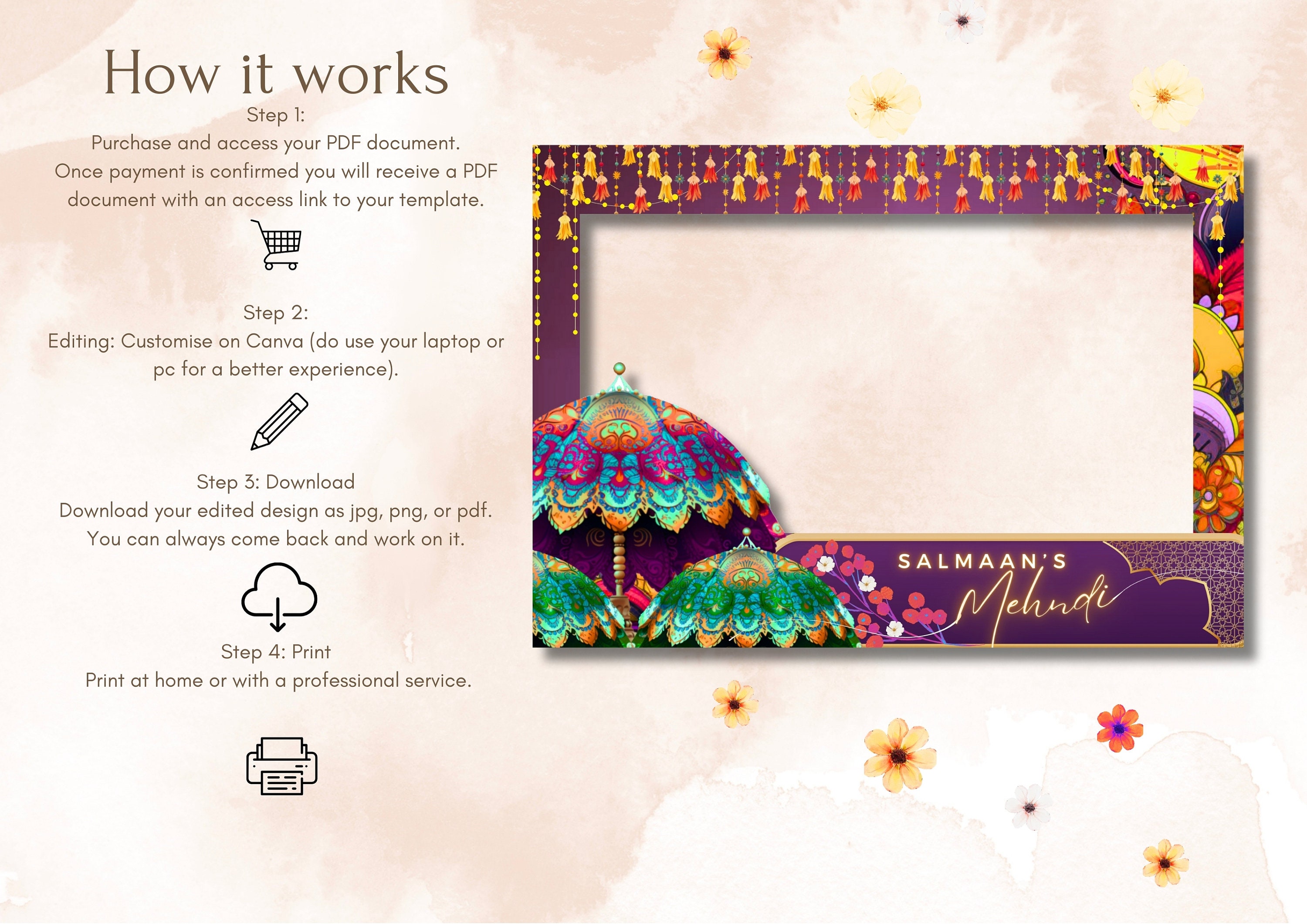 Indian Photo Booth Mehndi Sign Colourful Mehendi Frame Decor Printable ...