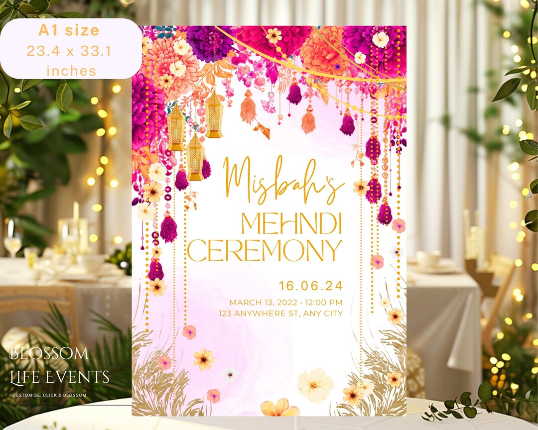 Beautiful Floral Sign | Mehendi Sign | Pink Mehndi Sign| Printable ...
