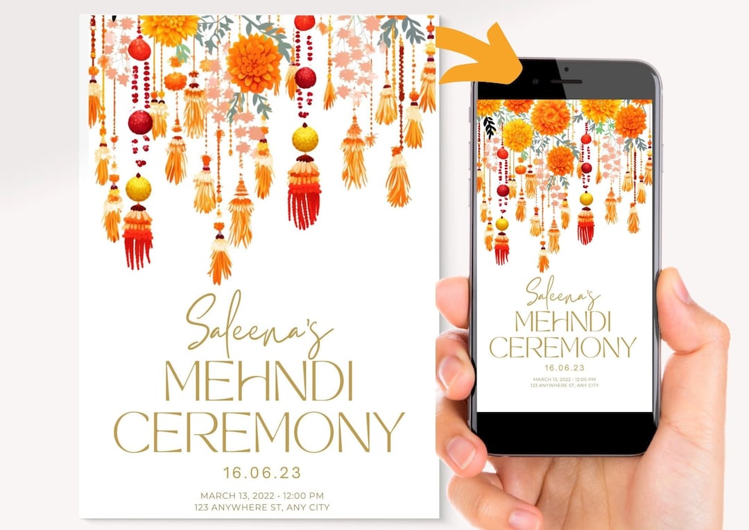 Floral Mehndi E-vite | South Asian Wedding Invitation | Printable ...