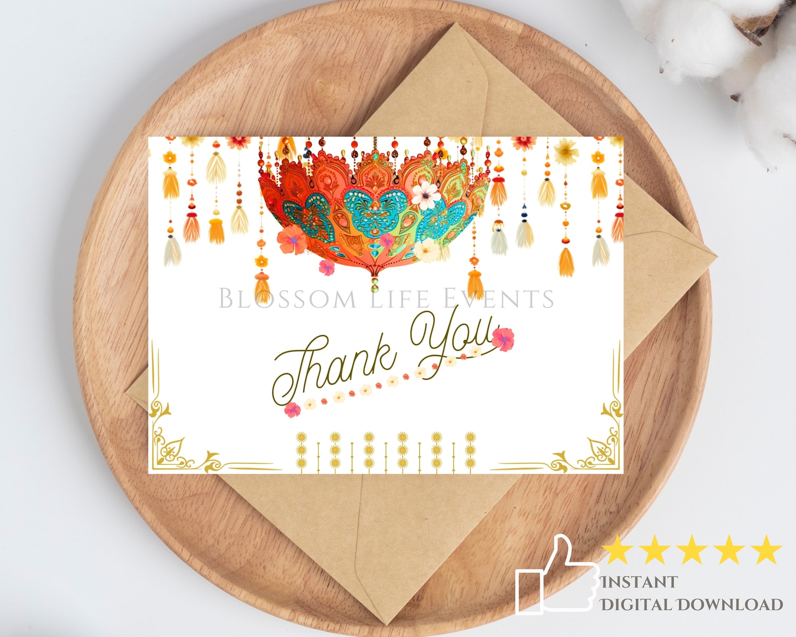 Mehndi Thank You Card - Printable | Sangeet Thankyou Card | Floral ...