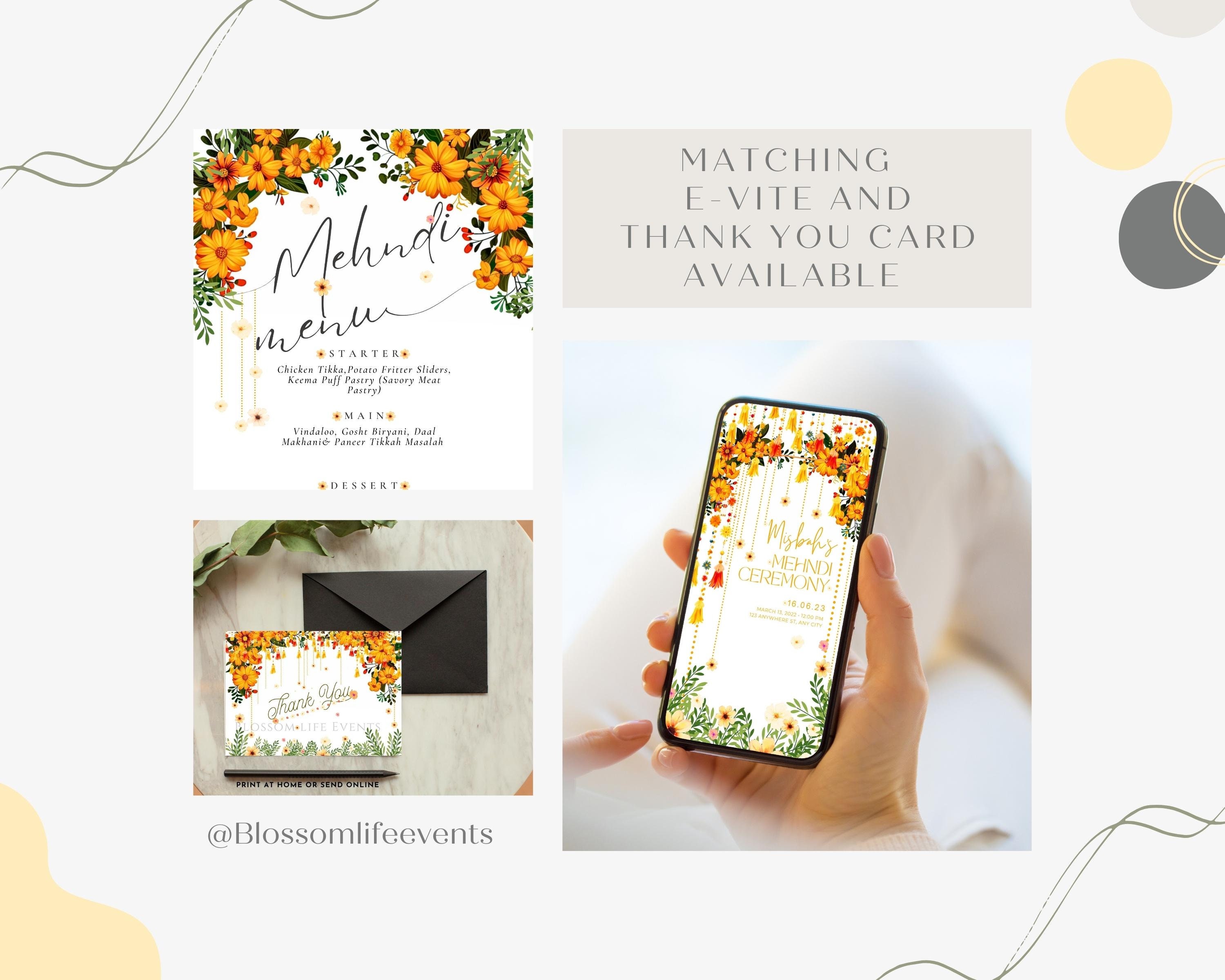 Mehndi Menu Card - Printable | Mehndhi Menu & Table Card | Mehandi ...