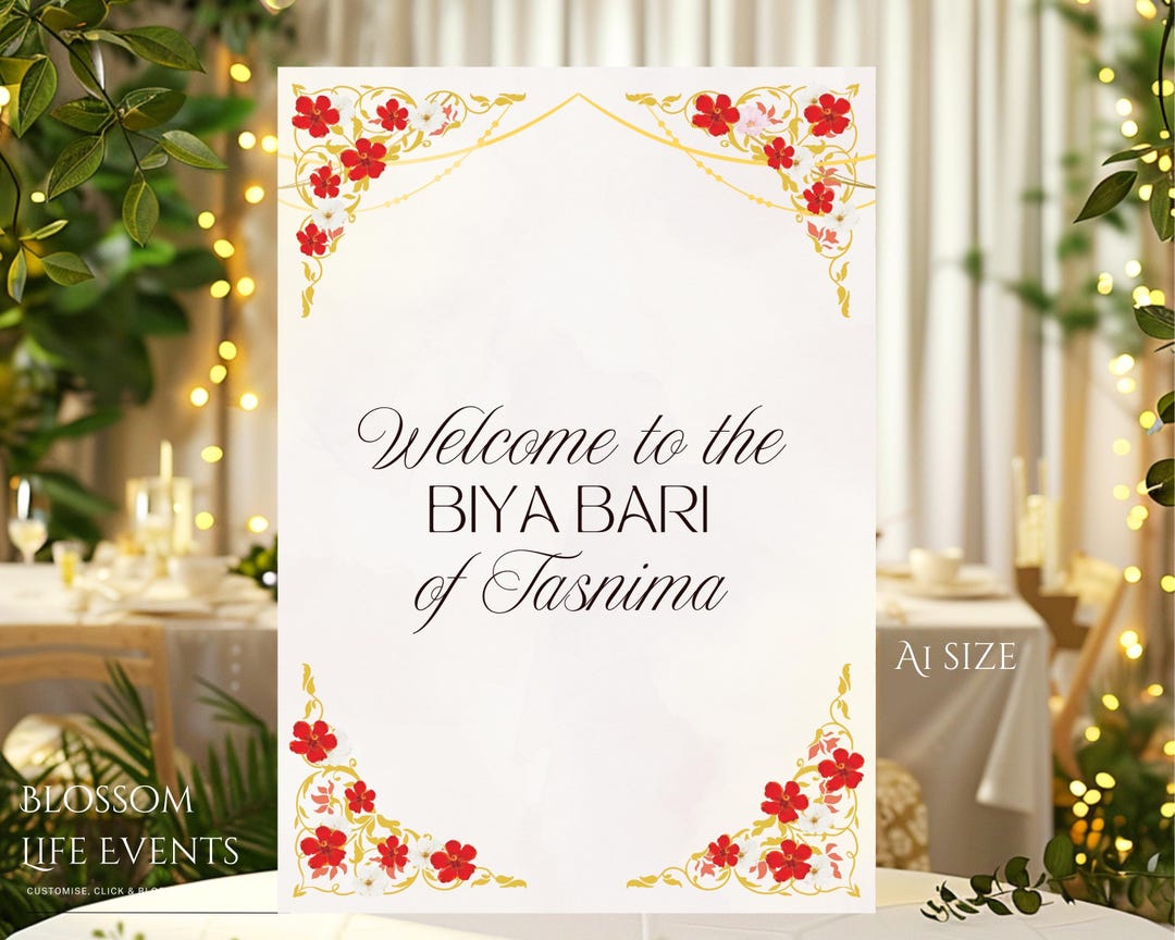 Biya Bari Sign | Rose Biye Bari Sign for Bengali Wedding House Floral ...