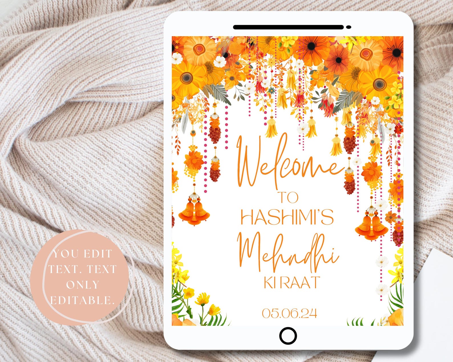 Mendhi Sign | Orange Floral Mehendi Welcome Board Pithi Mayoun Haldi ...