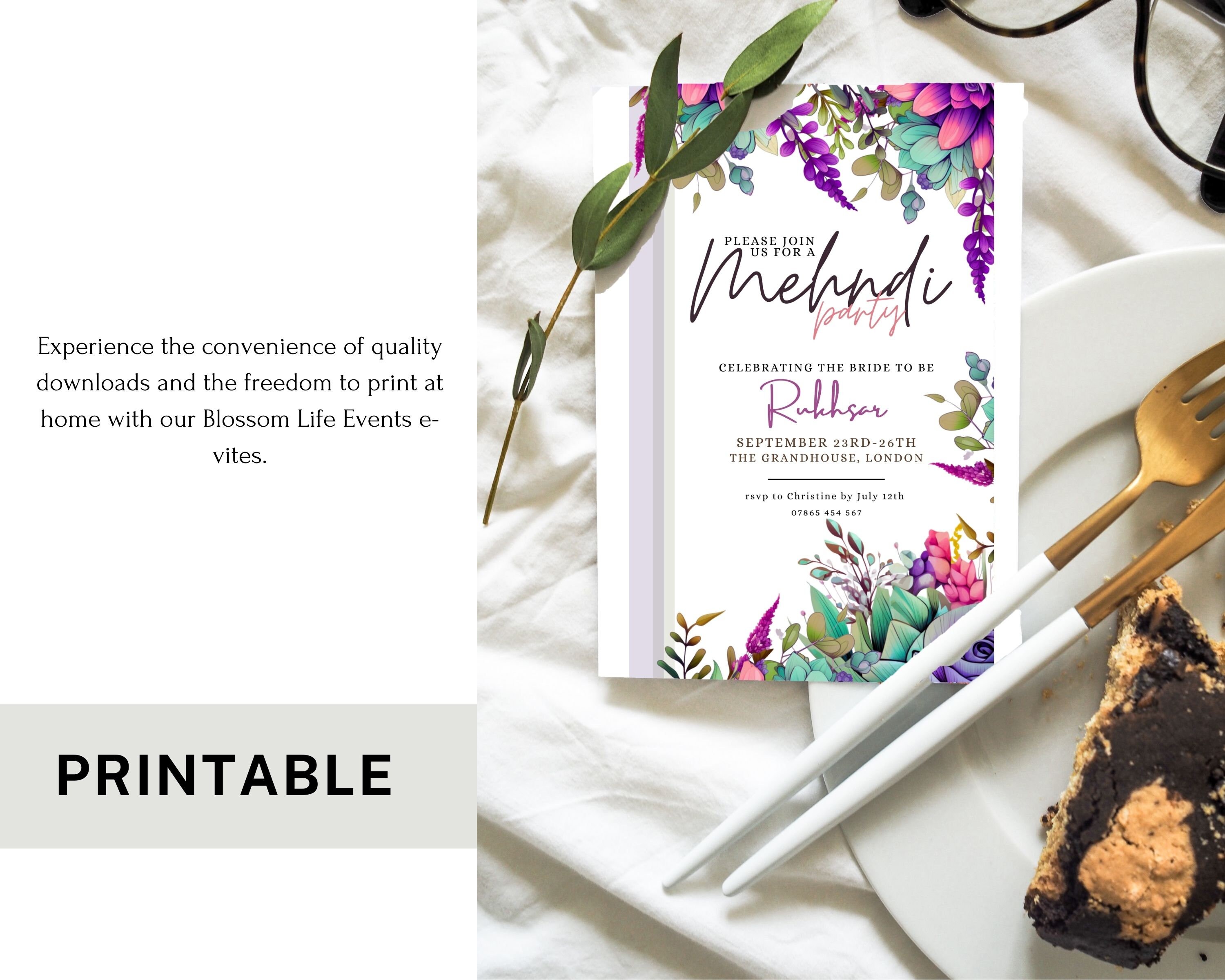 Mehndi Floral Invitation Printable Digital Download Dholki, Pithi ...