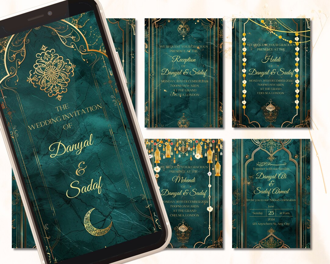 Emerald Muslim Shaadi Invitation Card | E-vite for Wedding Nikkah ...