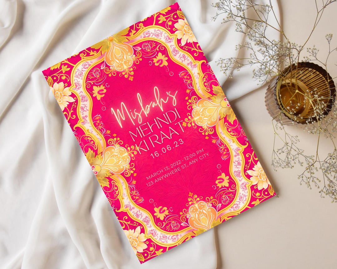 Mehndi Invitation | Mehndi Card | Pink and Yellow Mehndi Invite ...