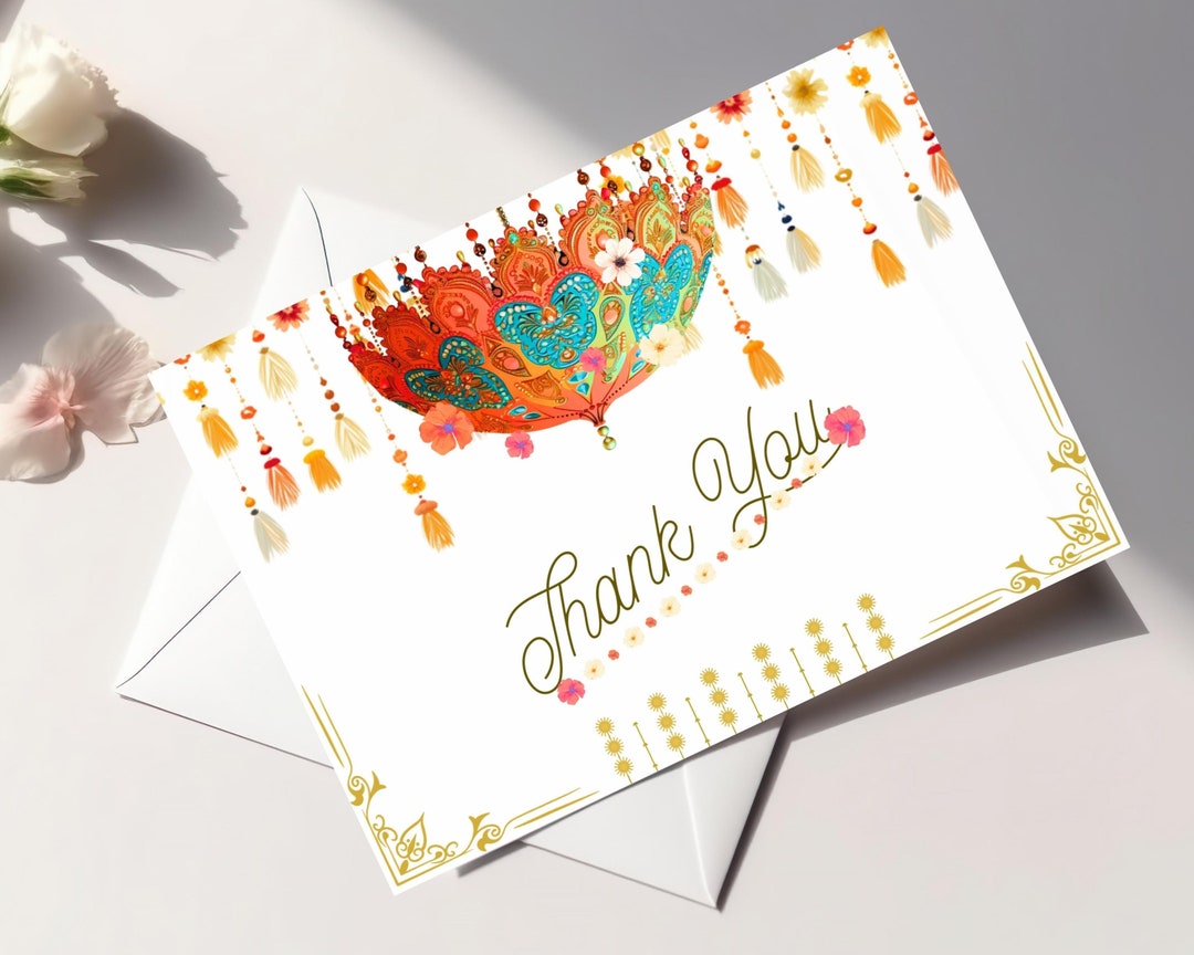 Mehndi Thank You Card - Printable | Sangeet Thankyou Card | Floral ...