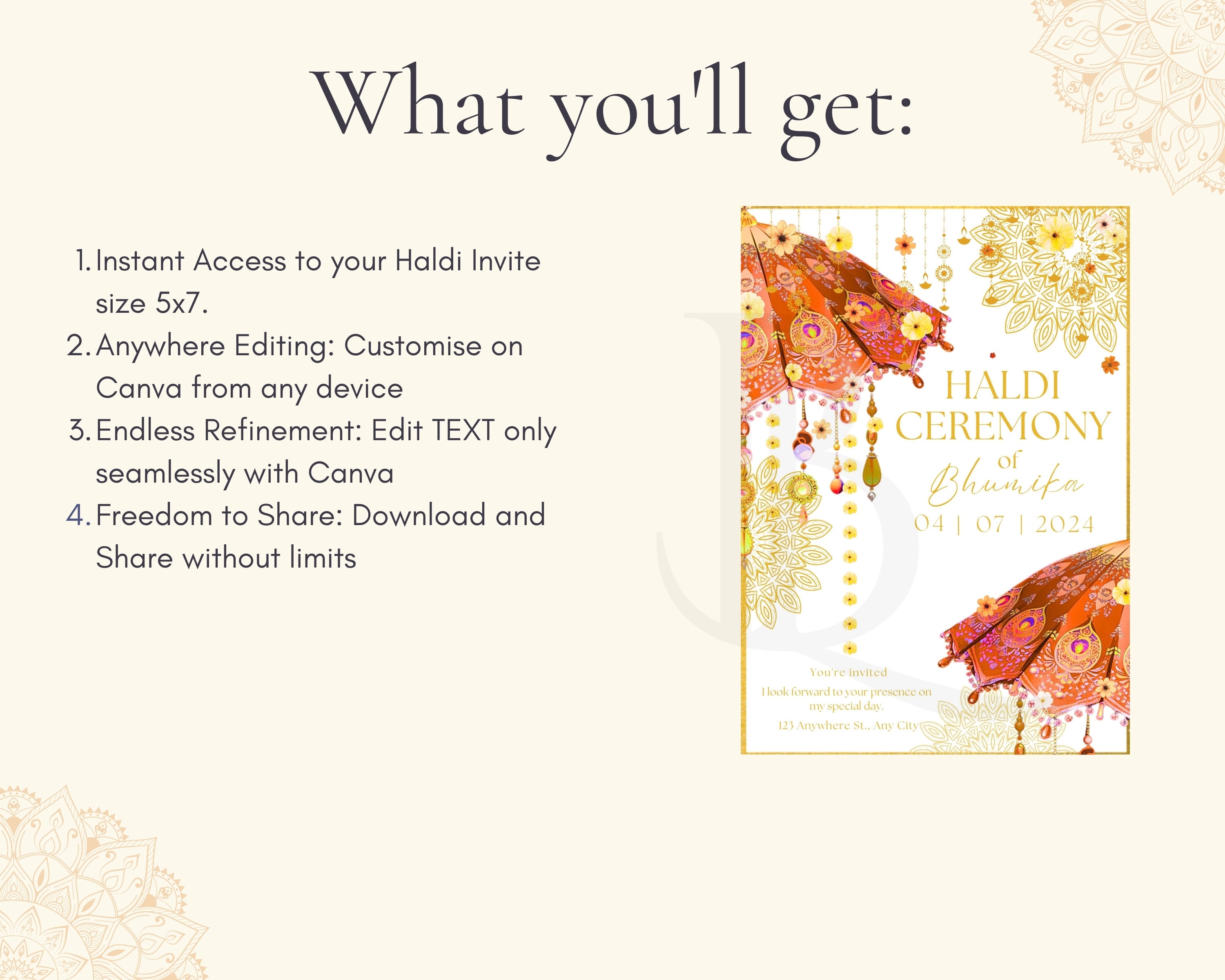 Orange Yellow Haldi Invite and Printable Invite | Floral Haldhi ...