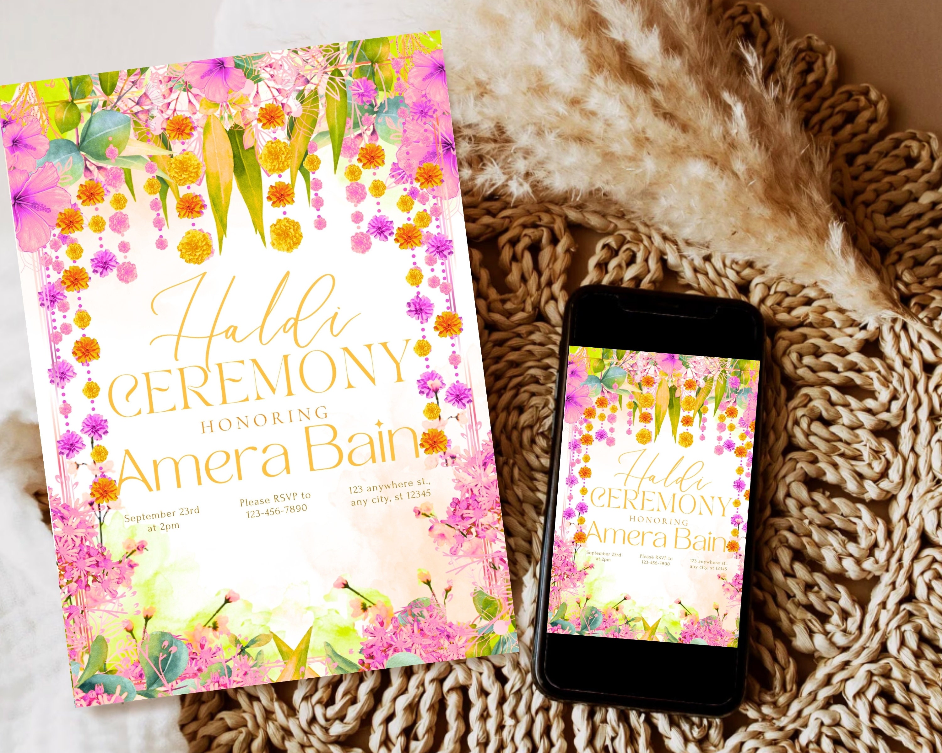 Haldi Invitation and Printable Invite Floral Haldhi Invitation for ...