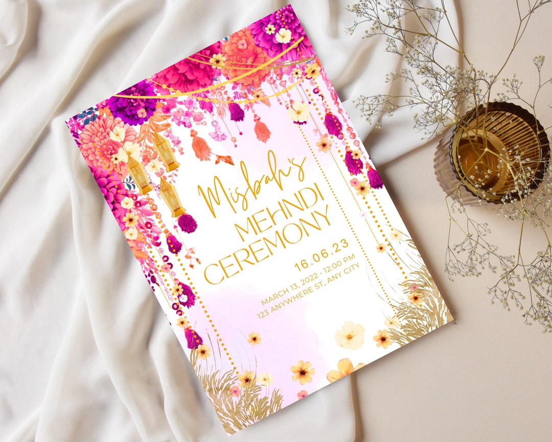 Beautiful Floral Invite | Mehendi Invitation | Modern Mehndi Invite ...