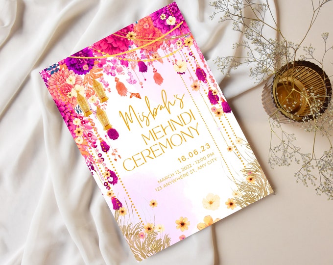 Editable Colorful Mehndi Invitation Template | Orange Umbrella Haldi ...