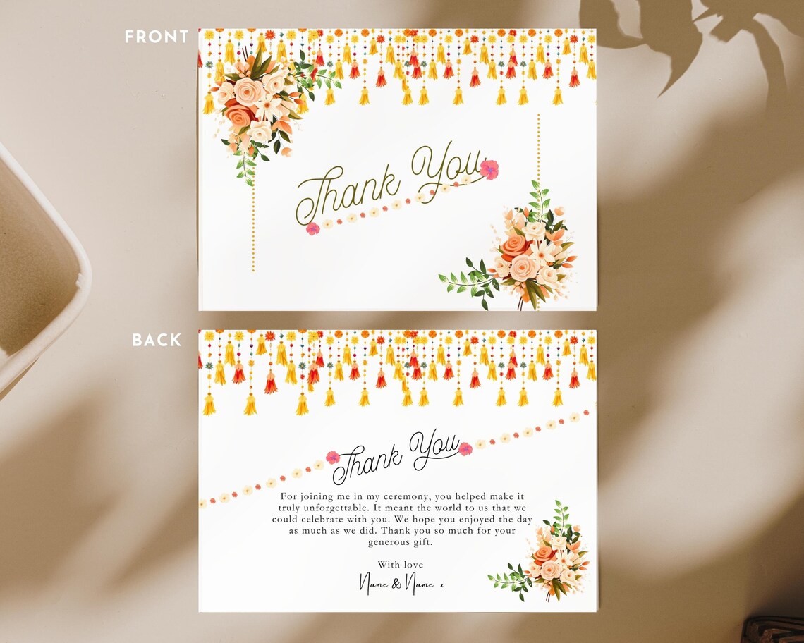 Mehndi Thank You Card Printable Sangeet Thankyou Card - Etsy