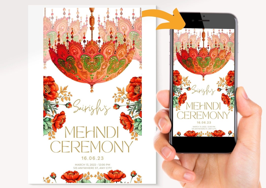 Digital Mehndi Invitation | Mehndi E-invite | Instant Download| Mehndi ...