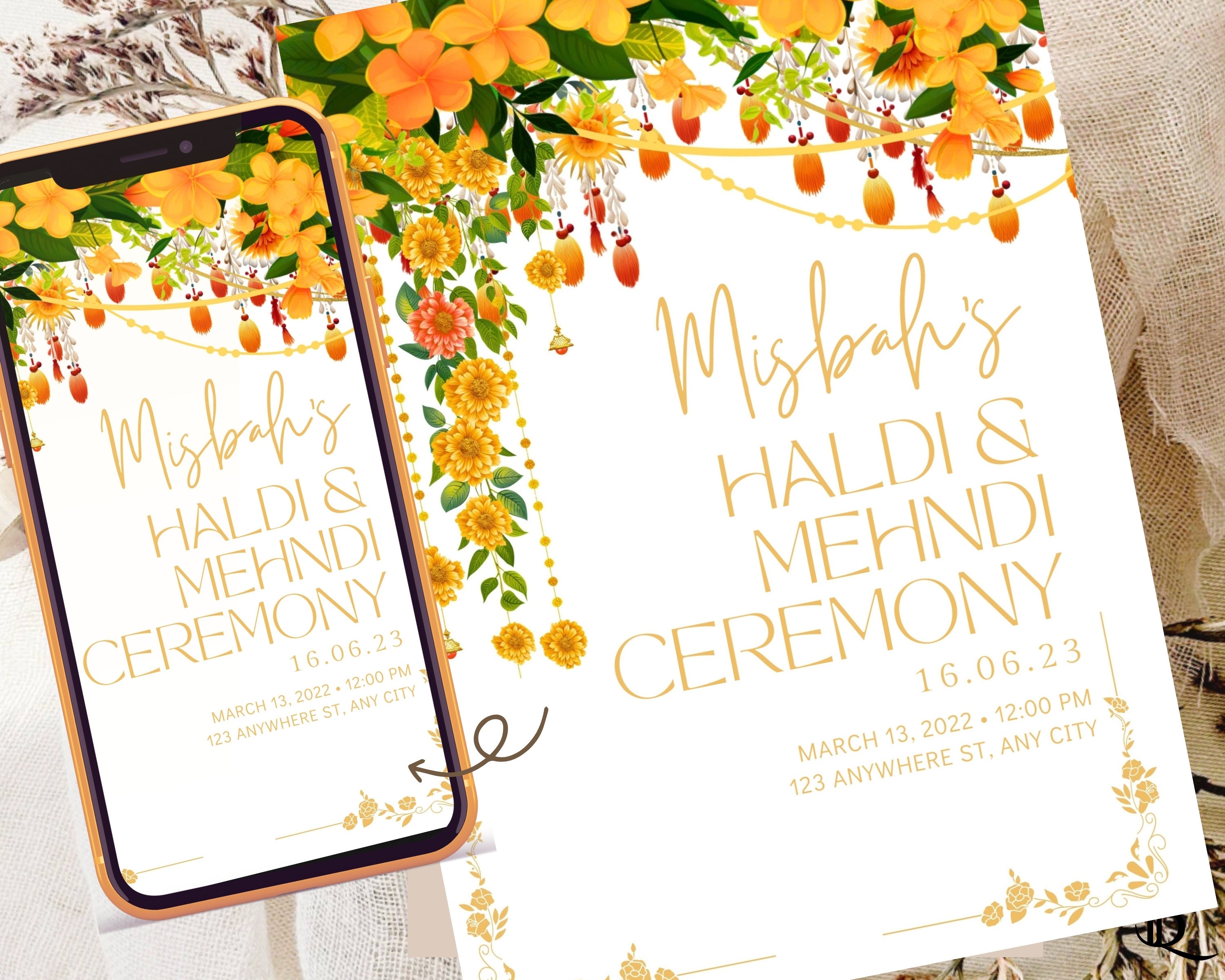 Floral Mehndi and Haldi Invite | Beautiful Mehendi and Haldi Invitation ...