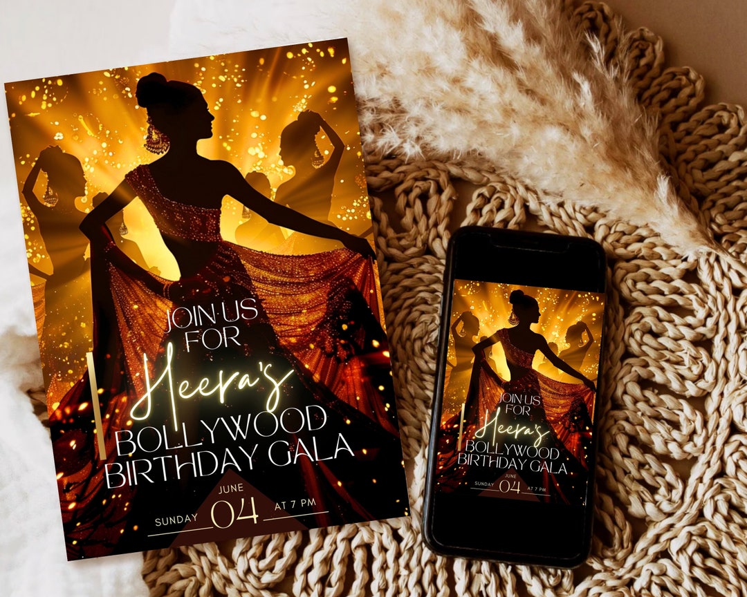 Bollywood Birthday Invite Card | Bollywood Theme Birthday Invite ...