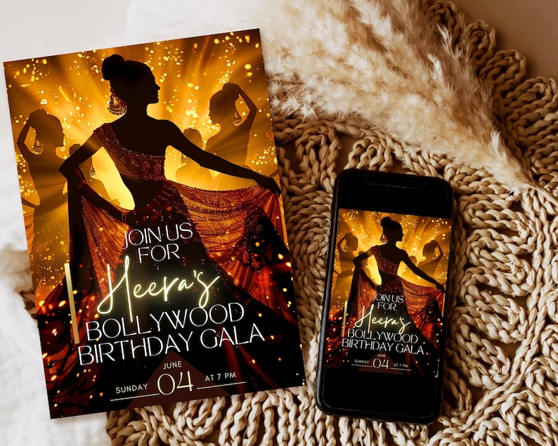 Bollywood Birthday Invite Card | Bollywood Theme Birthday Invite ...