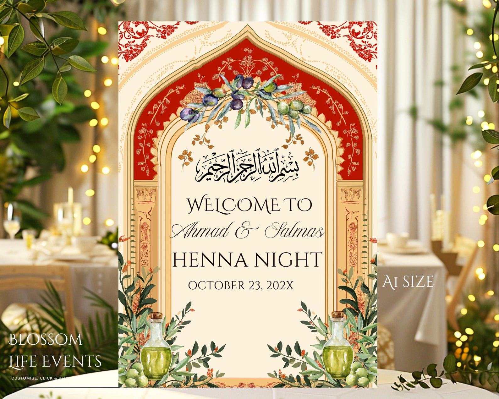 Palestinian Henna Welcome Sign | Vertical Tatreez Wedding Decor | Arab ...