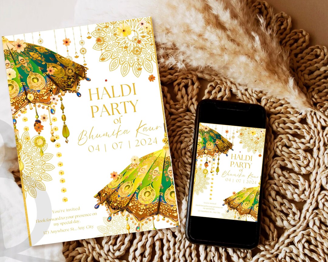Haldi Invitation Card Canva Template | Floral Haldhi Invitation | for Hindus Muslims Mandvo ...