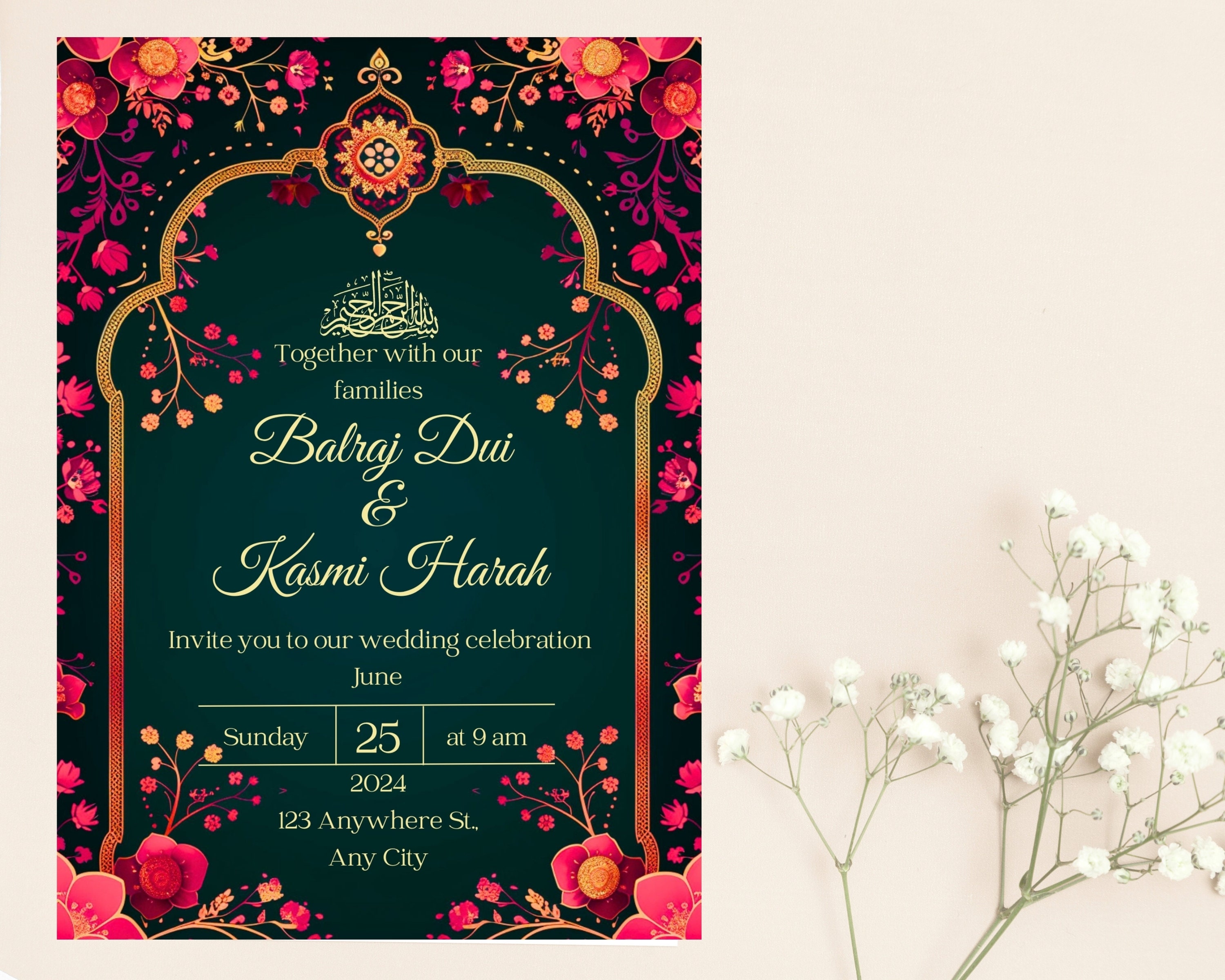 Islamic Wedding Invitation Pakistani Wedding Invitation Template for ...