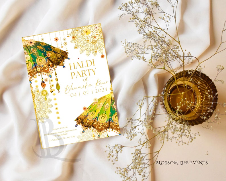 Haldi Invitation Card Canva Template | Floral Haldhi Invitation | for ...