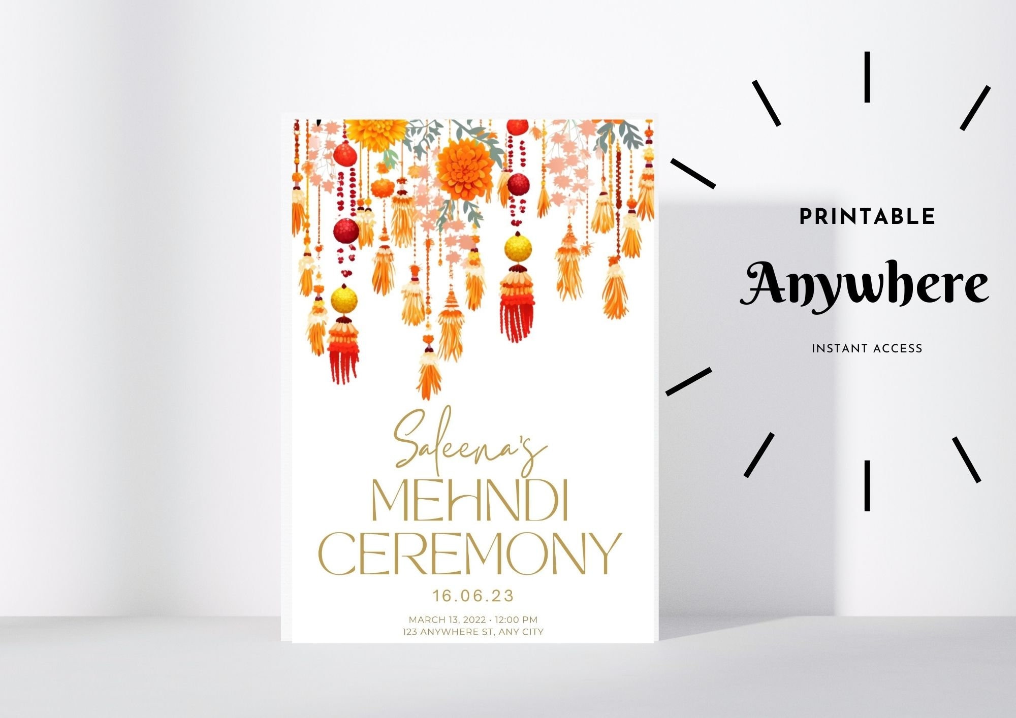 Floral Mehndi E-vite | South Asian Wedding Invitation | Printable ...