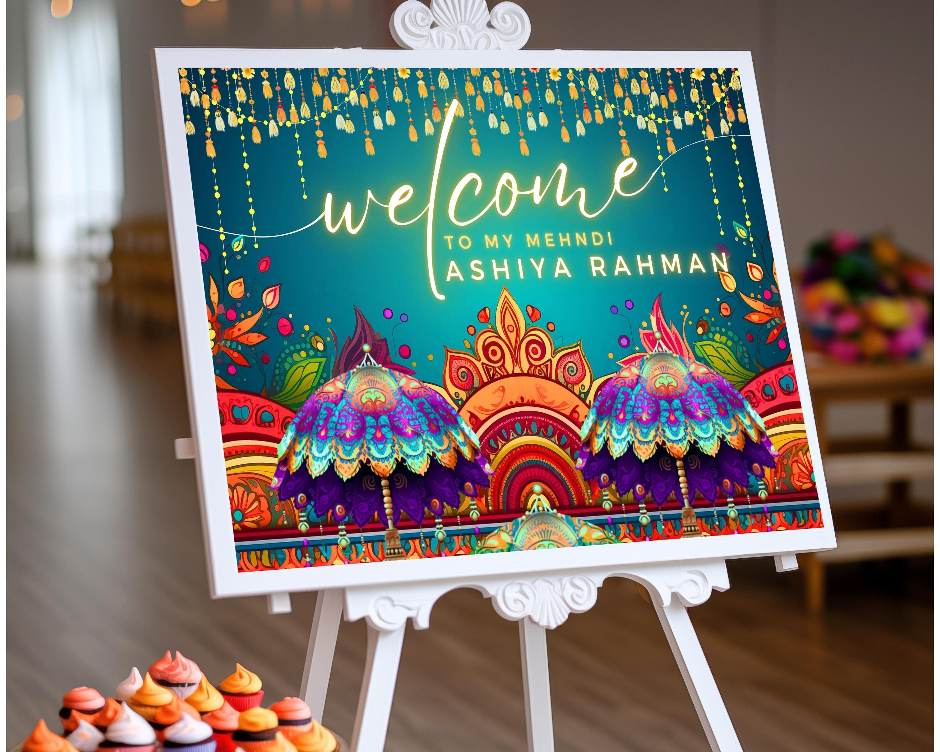 Mendhi Sign Mehndi Sign Mehendi Welcome Board Pithi - Etsy